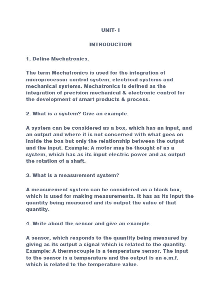UNIT1-2marks | PDF | Mechatronics | Feedback