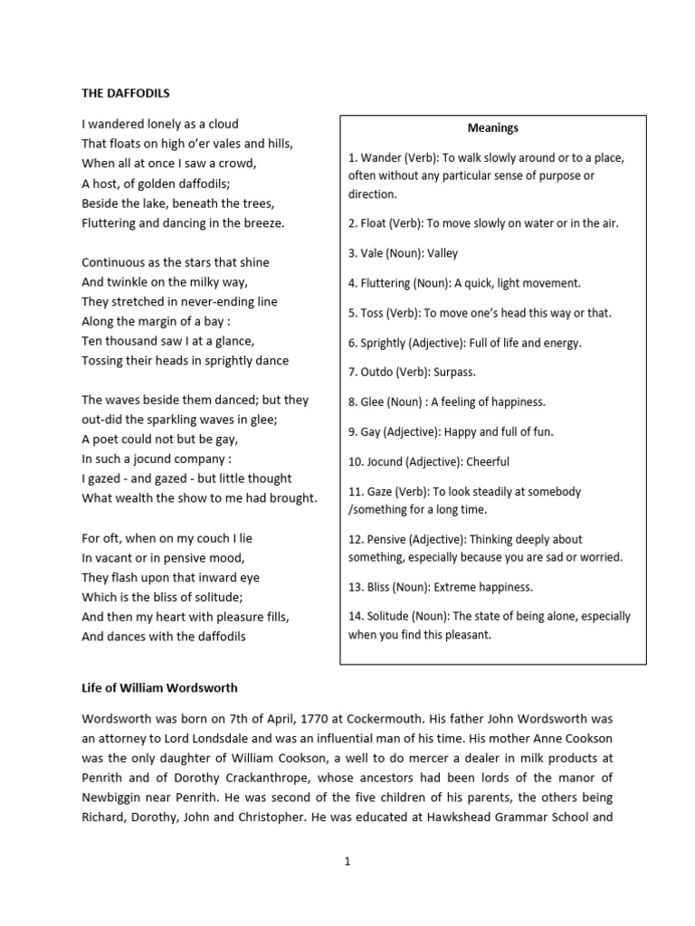 Daffodils - MB | PDF | William Wordsworth | Poetry