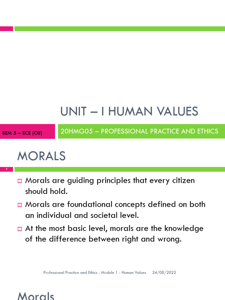 PPE - Unit - I HUMAN VALUES | PDF | Meditation | Morality