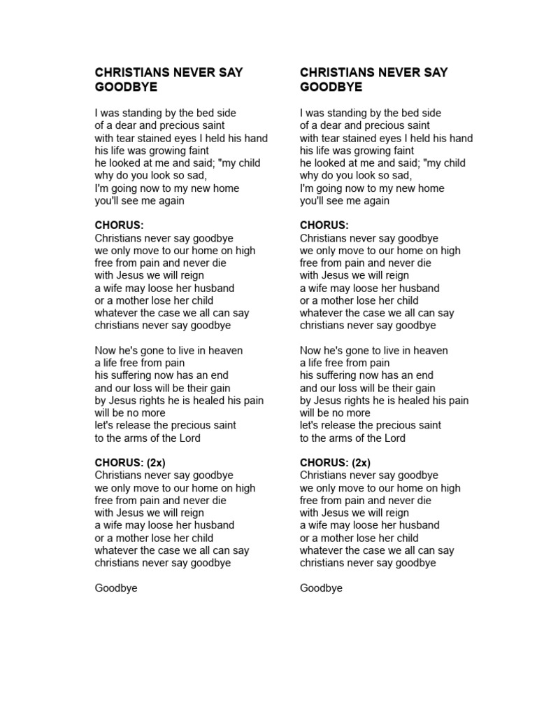 CHRISTIANS NEVER SAY GOODBYE Lyrics | PDF | Jesus | Religious Belief ...