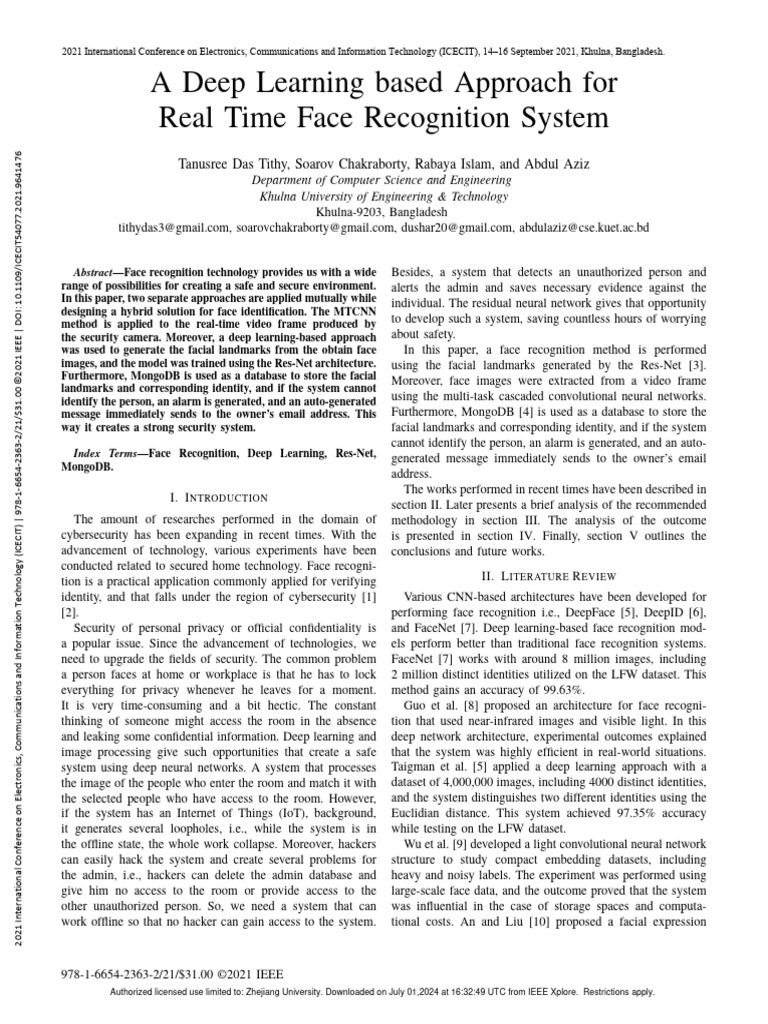 A Deep Learning Based Approach For Real Time Face Recognition System ...