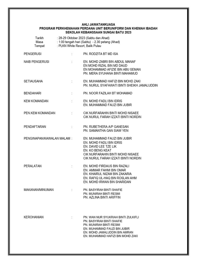 Ajk Perkhemahan Dan Jadual Bertugas | PDF