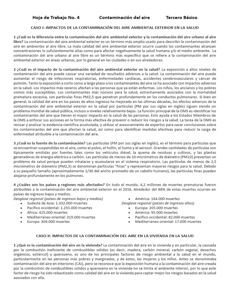 Hoja 4, Estudio de Casos, Ciencias Sociales, Contaminación del Aire | PDF | La contaminación del ...