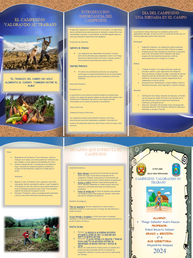 Triptico Campesino Valorando Su Trabajo | PDF | Agricultura | Alimentos