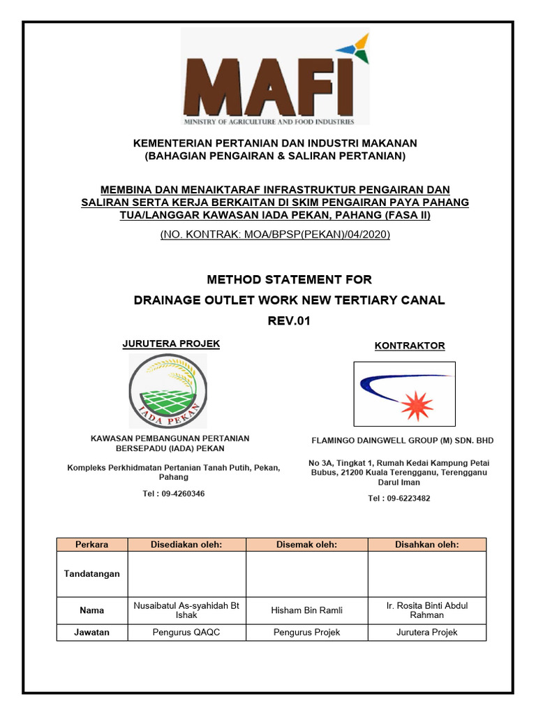 Contoh Method Statement Drainage Outlet | PDF | Personal Protective ...