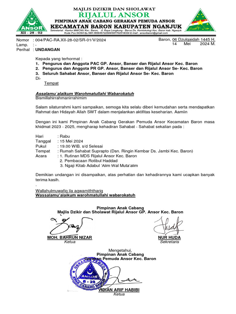 Undangan Rutinan Ansor Baron | PDF | Agama & Spiritualitas