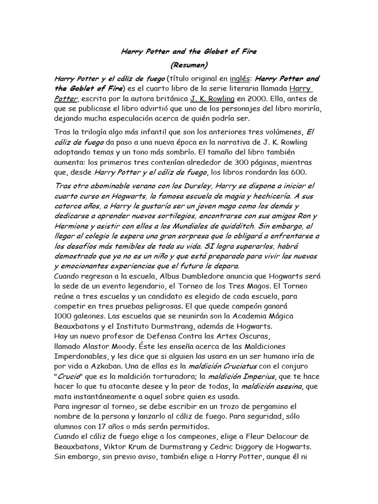 Harry Potter and The Globet of Fire | PDF | Harry Potter | Novelas de ...