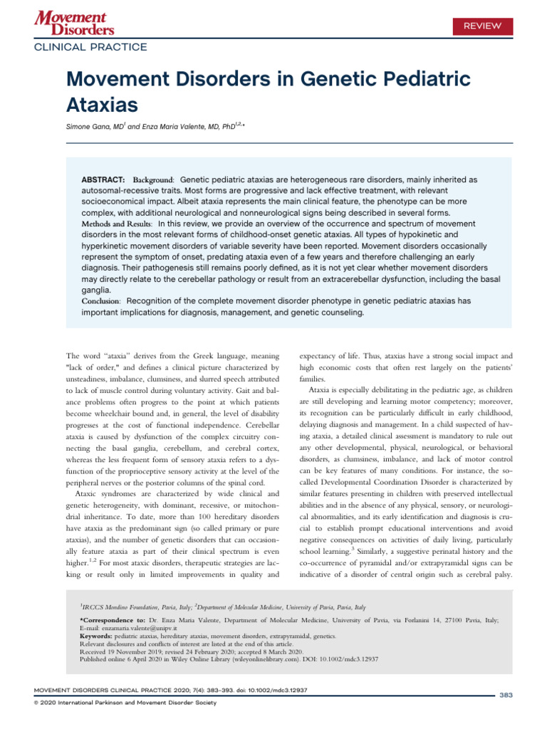 Movement Disorders in Genetic Pediatric Ataxias | PDF | Dystonia ...
