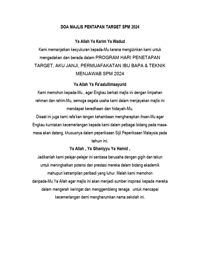 Doa Penetapan Target SPM | PDF | Bisnis | Pengembangan Diri