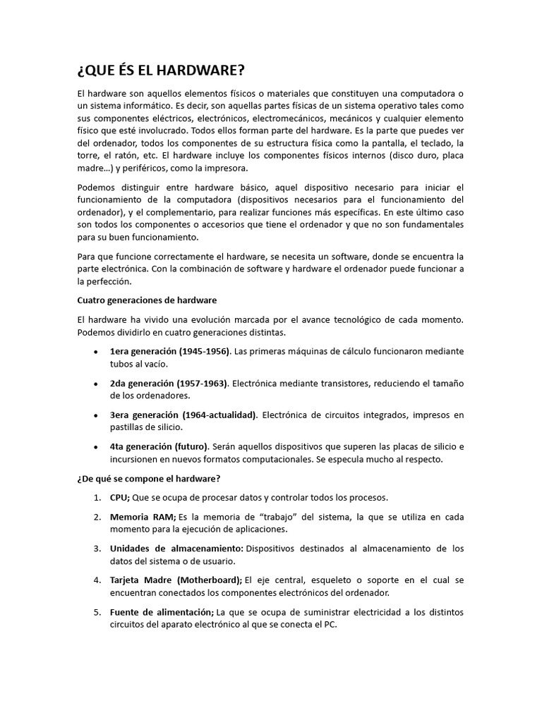 Definición y Tipos de Hardware | PDF | Hardware de la computadora ...