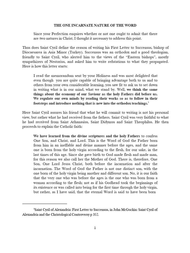 One Incarnate Nature of the Word Explained | PDF | Incarnation ...
