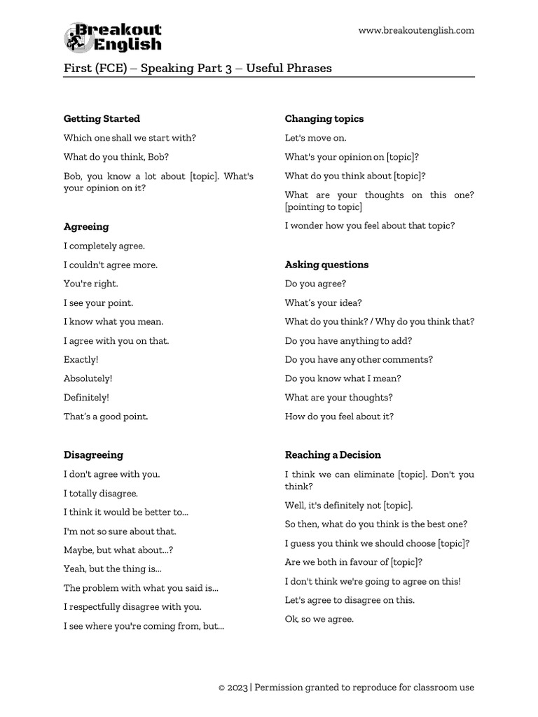 First Fce Speaking Part 3 Useful Phrases Pdf