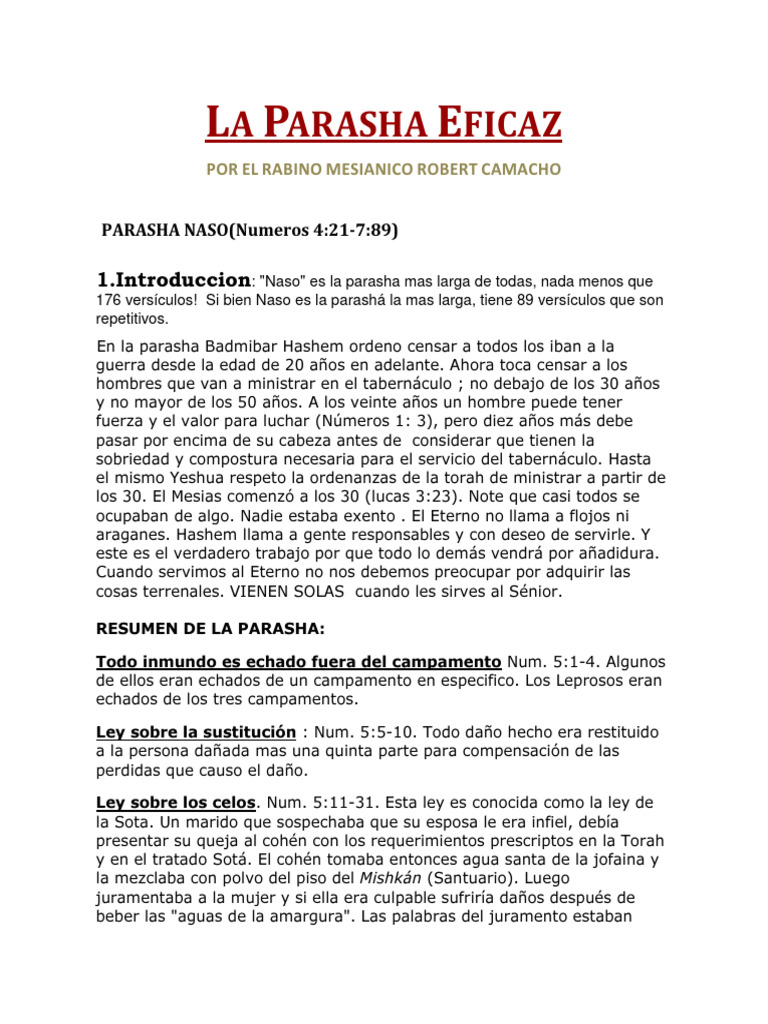 Análisis de la Parashá Naso: Servicio y Equilibrio | PDF | Adulterio | Dios