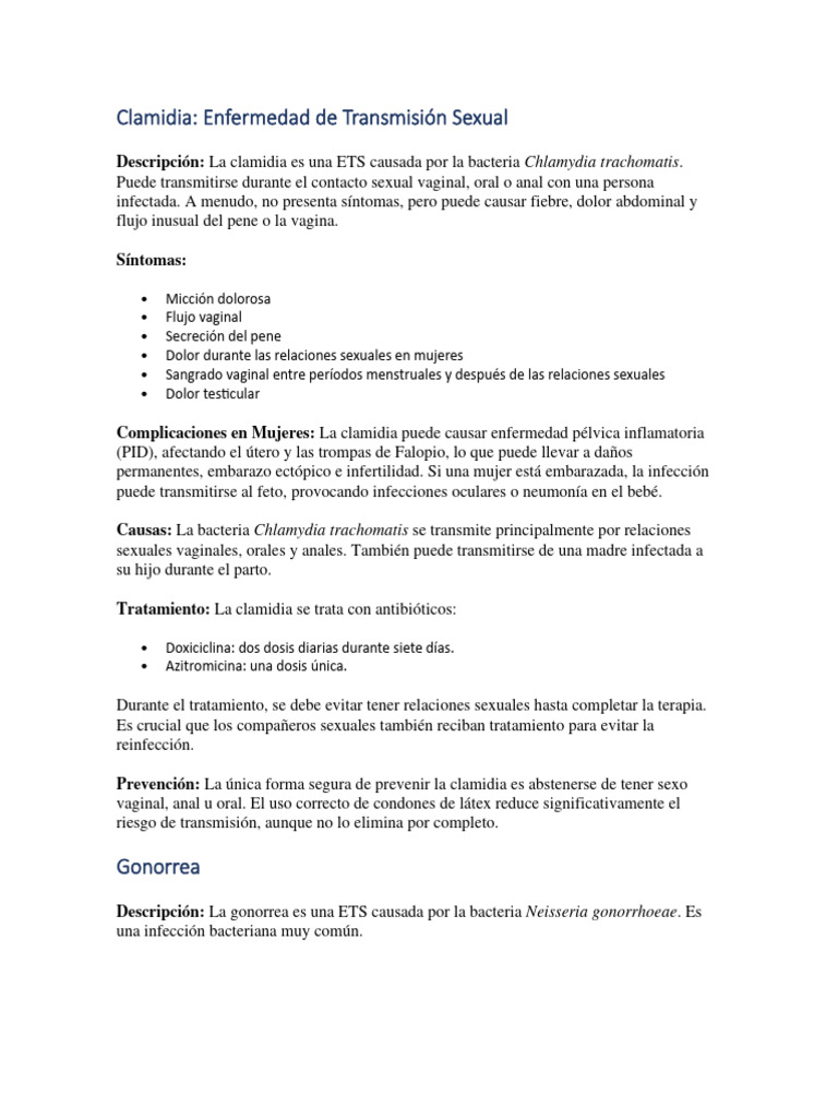 Clamidia: Síntomas, Causas y Tratamiento | PDF | Infección transmitida ...