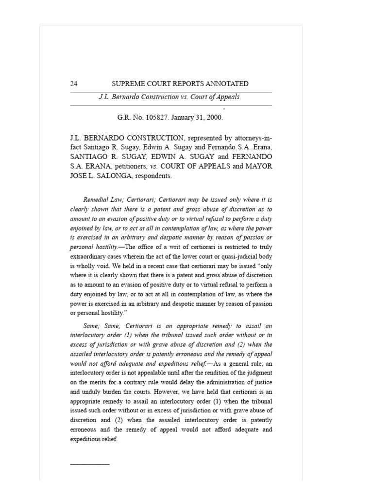 08-JL Bernardo Construction V CA | PDF | Certiorari | Appeal