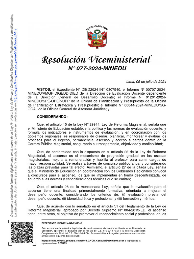 RVM 077 2024 Minedu Anexo Norma Tecnica Concurso Publico para Ascenso Escala Profesores 2024 ...