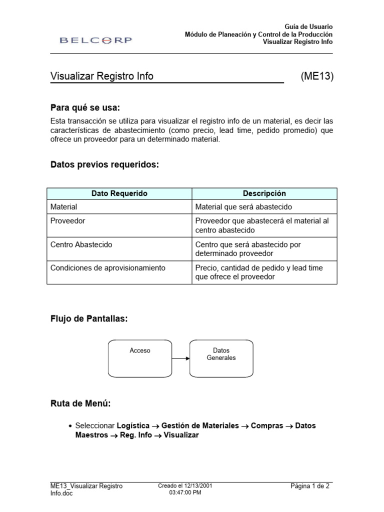 Visualización de Registro Info ME13 | PDF | Informática