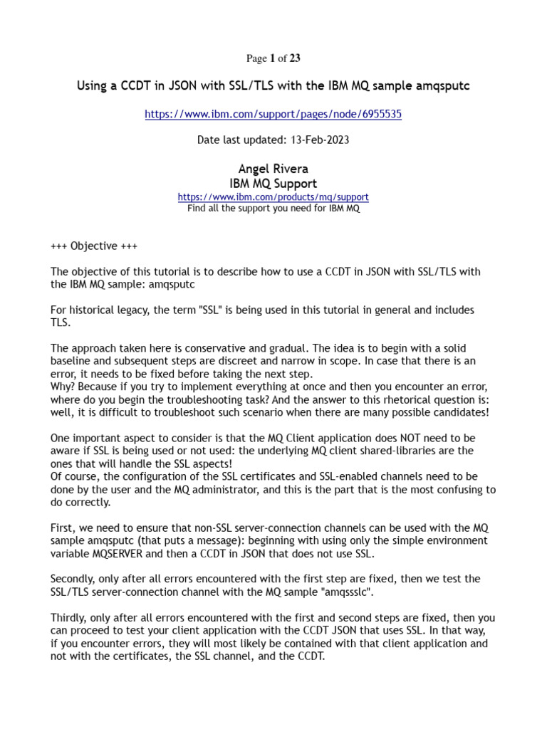 Using A Ccdt In Json With Ssl Tls With The Ibm Mq Sample Amqsputc Pdf Transport Layer