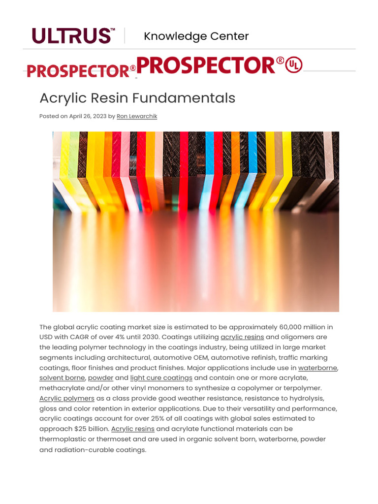 Acrylic Resin Fundamentals - Prospector Knowledge Center | Download Free PDF | Poly(Methyl ...