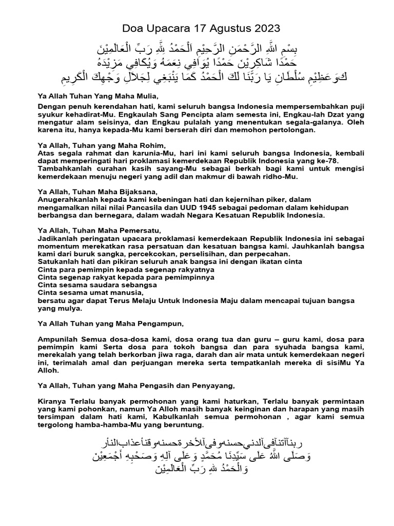Doa Upacara 17 Agustus 2023 | PDF