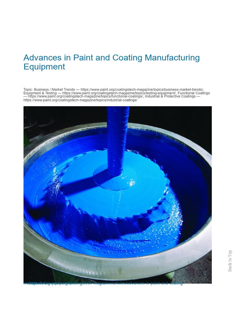 Advances in Paint and Coating Manufacturing Equipment - American ...