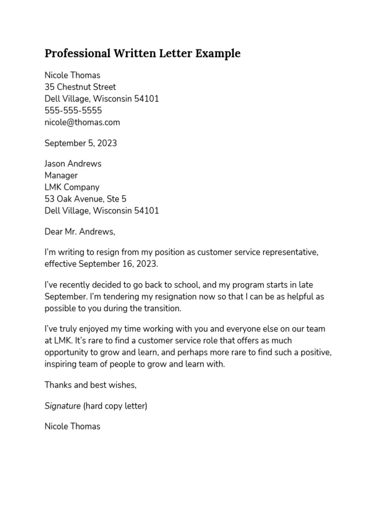 Professional Written Letter Example | PDF