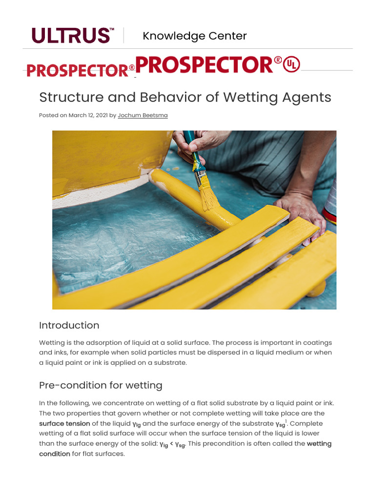 Structure and Behavior of Wetting Agents - Prospector Knowledge Center | PDF | Wetting | Soft Matter