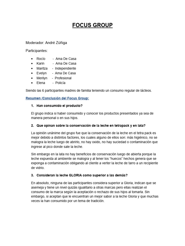 Focus Group | PDF | Leche