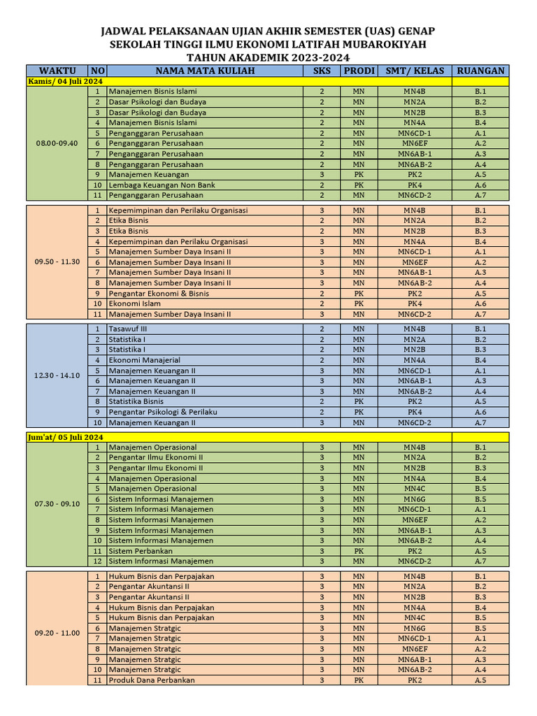 Jadwal UAS Genap 2023-2024 | PDF