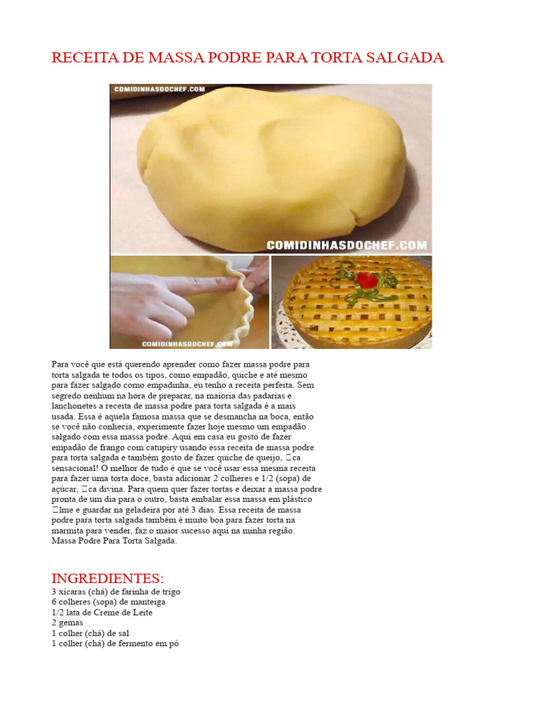 Massa Podre para Torta Salgada | PDF
