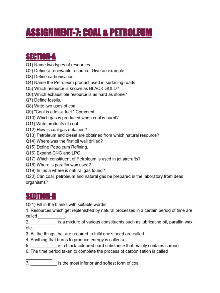 Assignment 7 Coalpetroleum 2 | PDF | Petroleum | Coal