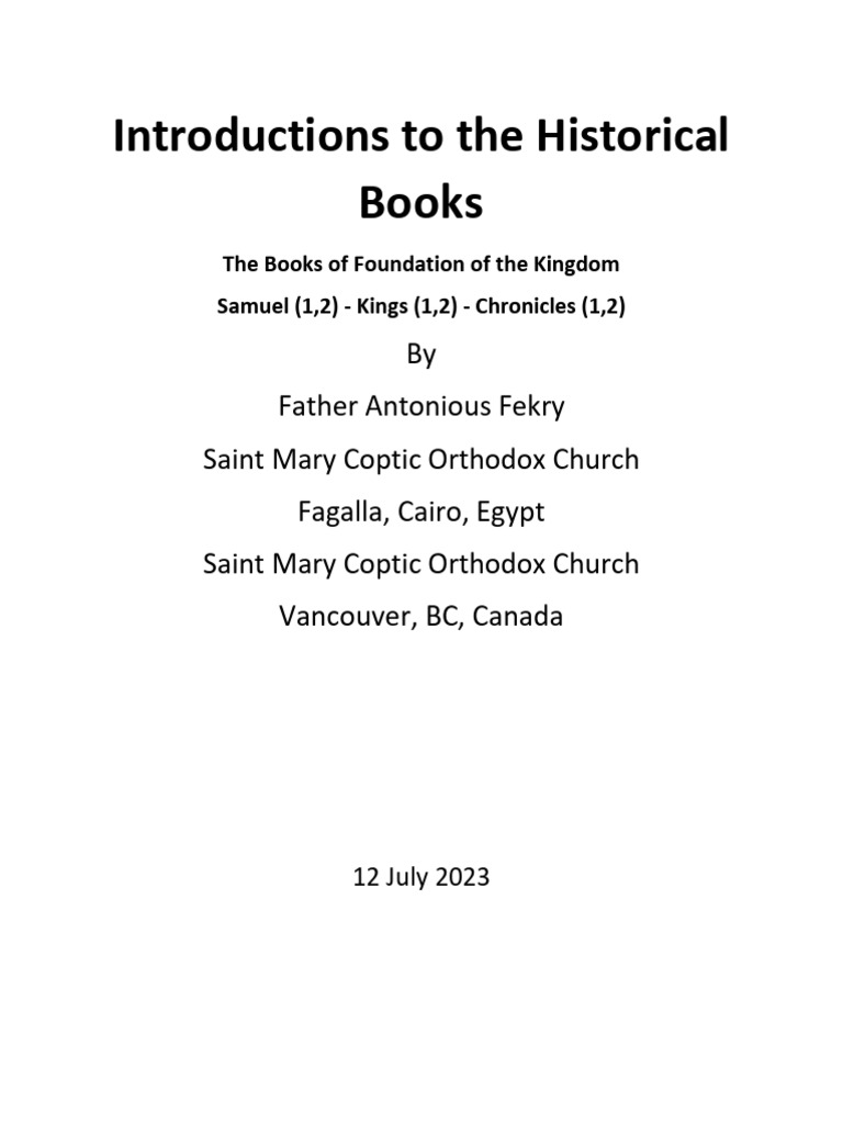 Introductions To The Historical Books - EN | PDF | Books Of Kings ...
