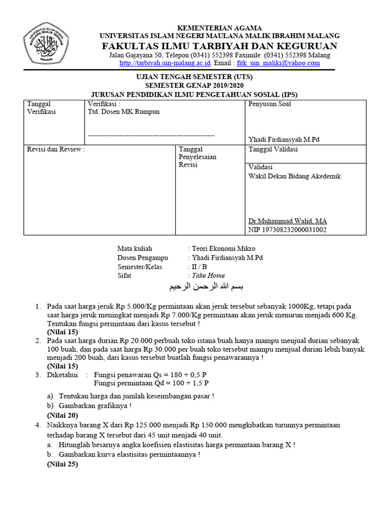 UTS Ekonomi Mikro: Soal dan Analisis | PDF