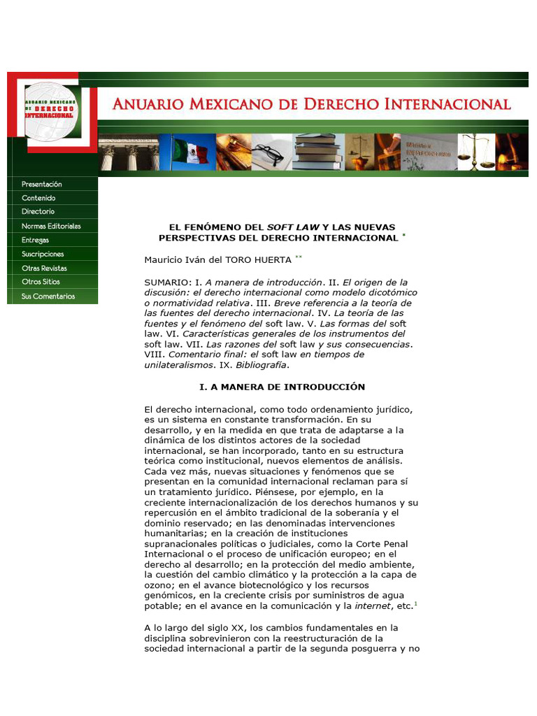 EL FENÓMENO DEL SOFT LAW - Toro Huerta | PDF | Ley internacional | Juez