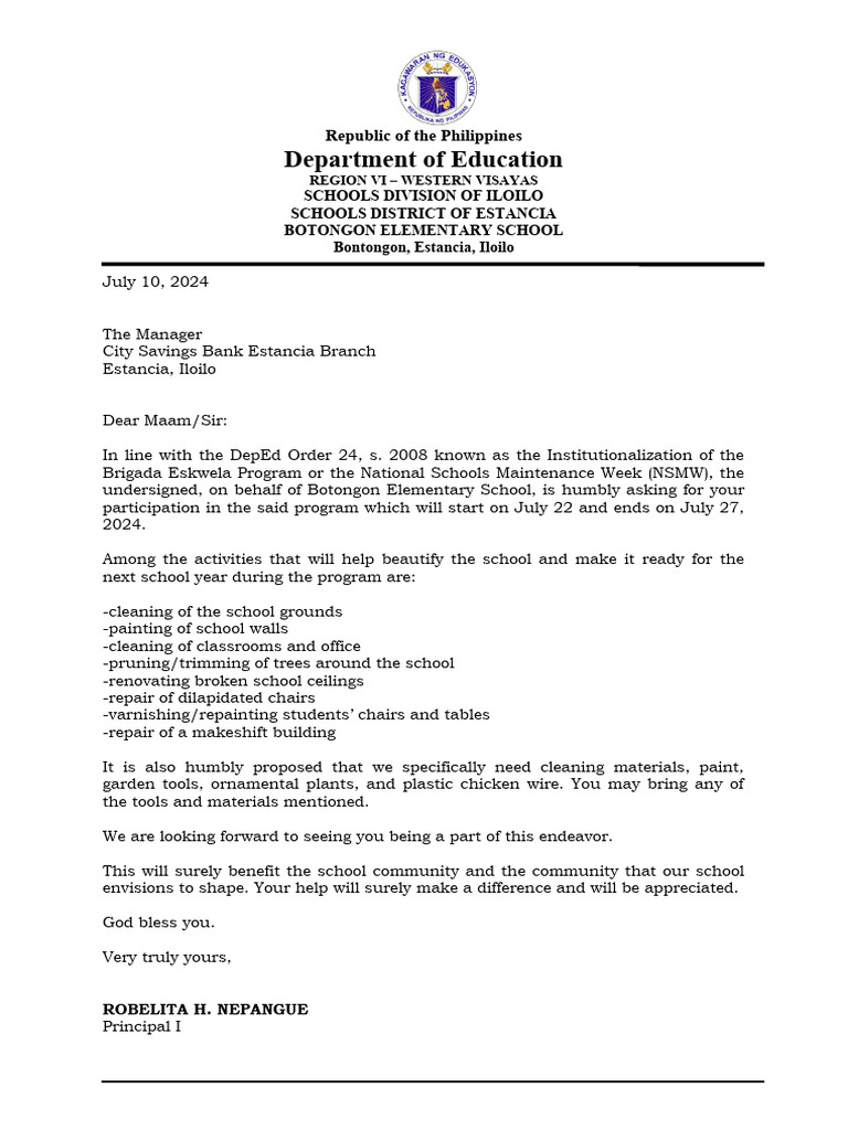 Brigada Eskwela Program Invitation 2024 | PDF