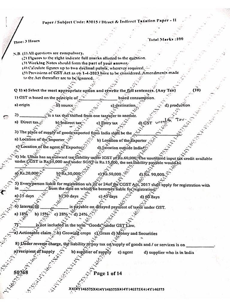 GST Question Paper-1 | PDF | Taxes | Taxation