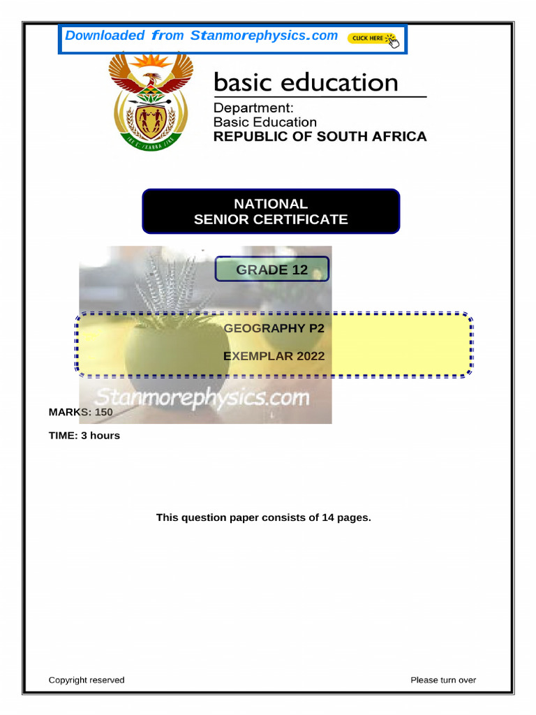 Geography Grade 12 Exemplar 2022 P2 and Memo | PDF