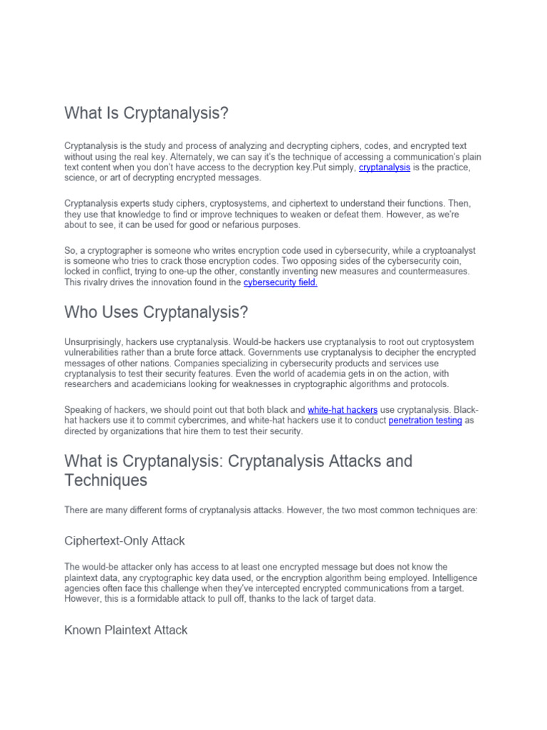Cryptanalysis notes | PDF | Public Key Cryptography | Cryptanalysis Cryptanalysis notes | PDF | Public Key Cryptography | Cryptanalysis