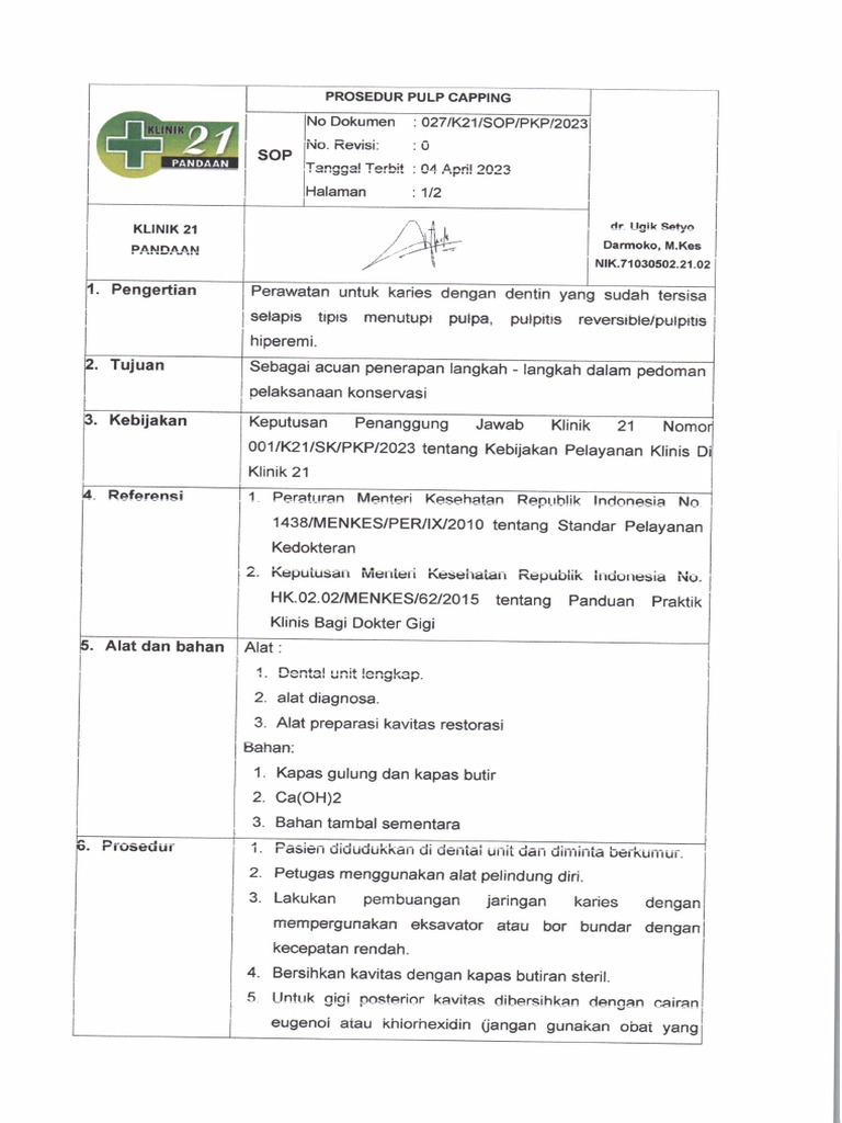 3.8.1 Sop Prosedur Pulp Capping | PDF