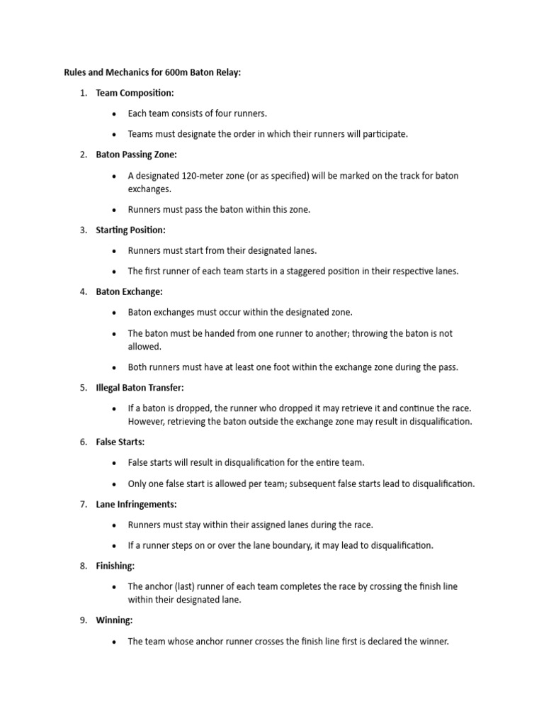 Rules and Mechanics For 600m Baton Relay | PDF | Track And Field