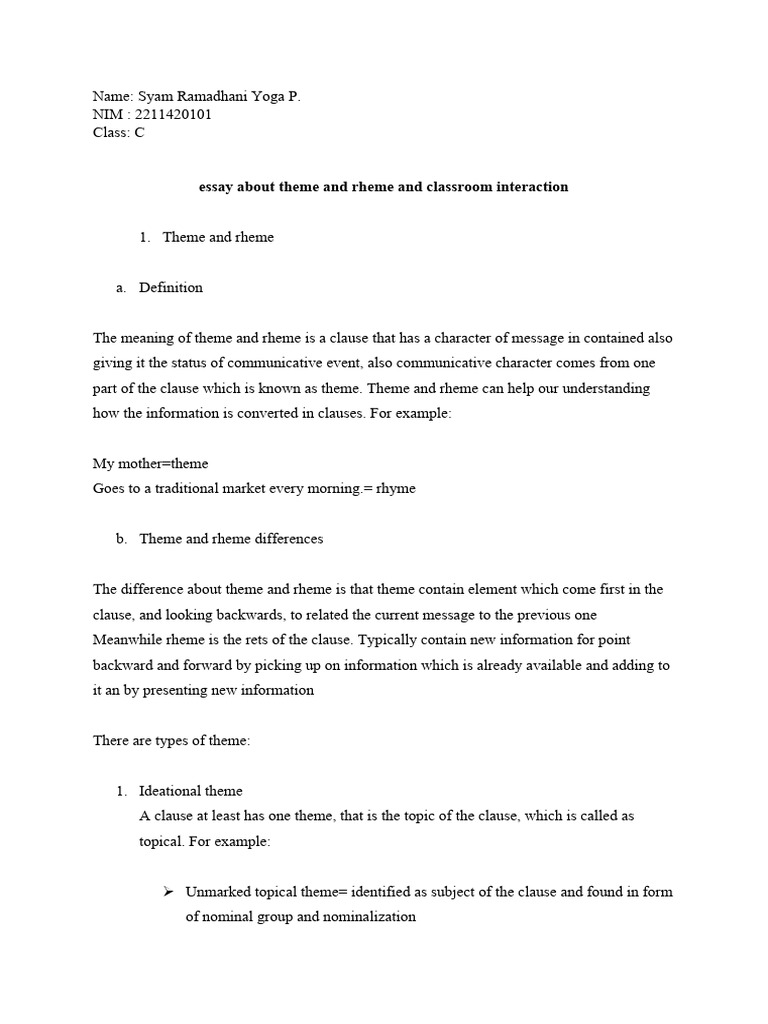 Essay Classroom Interaction, Theme and Rheme | PDF | Clause | Learning