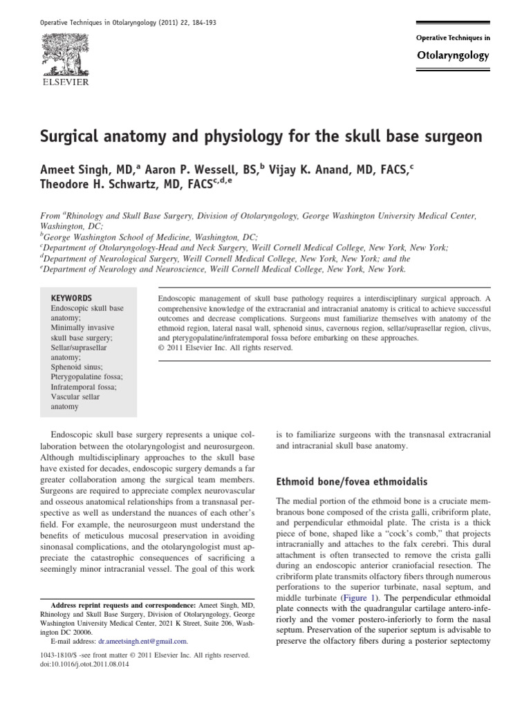 2011 Surgical Anatomy and Physiology For The Skull Base Surgeon | PDF ...