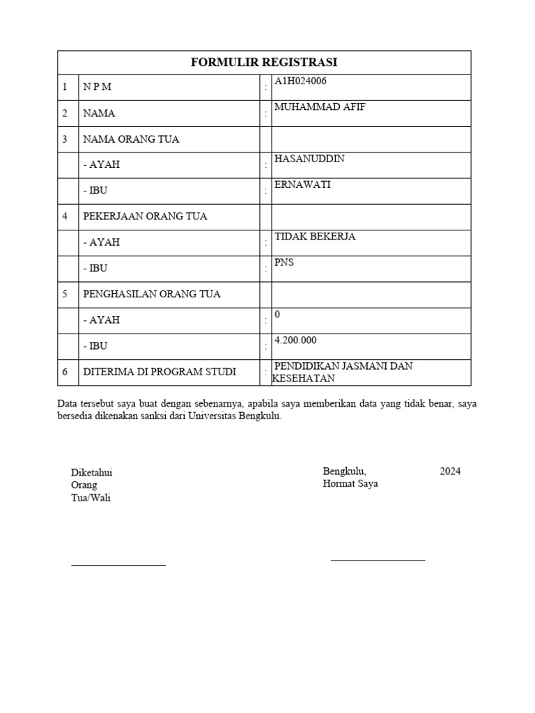 Form Registrasi 2024 | PDF