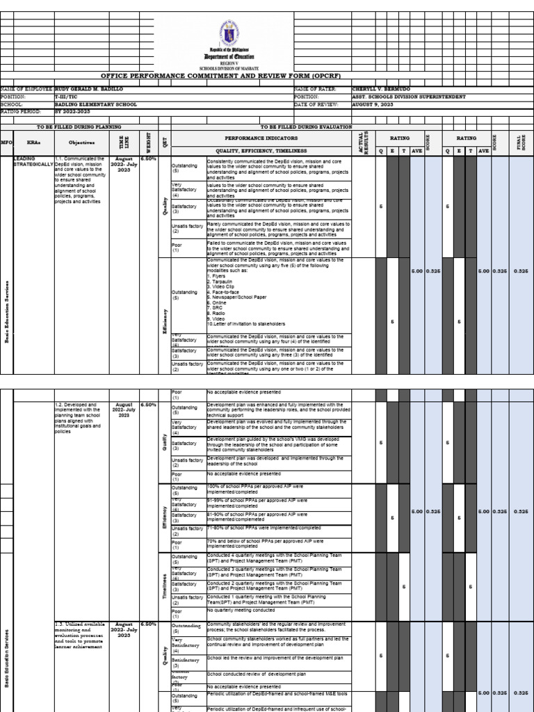 FINAL_OPCRF-for-School-Heads-SY-2022-2023-Arado | PDF | Educational Technology | Curriculum