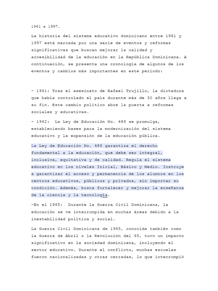 Cronologia de La Base Legal de La Educacion Dominicana 1961-1997 | PDF ...