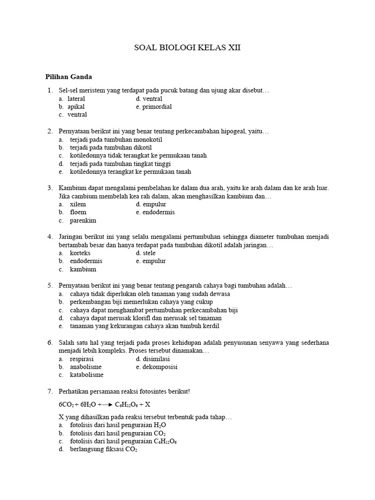 Soal Biologi Kelas Xii | PDF