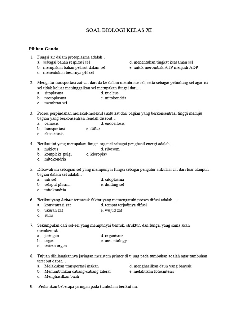 Soal Biologi Kelas Xi | PDF