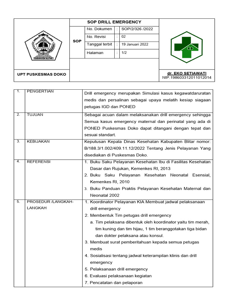 Sop Drill Emergency 1 | PDF