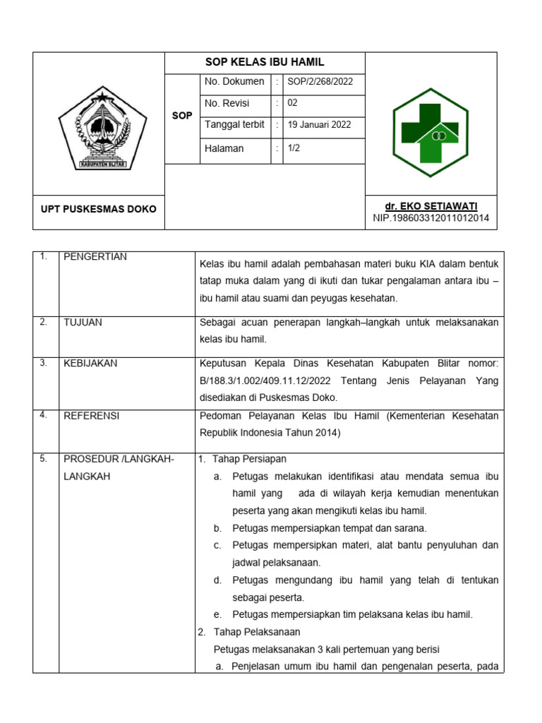 Sop Kelas Ibu Hamil 2 | PDF
