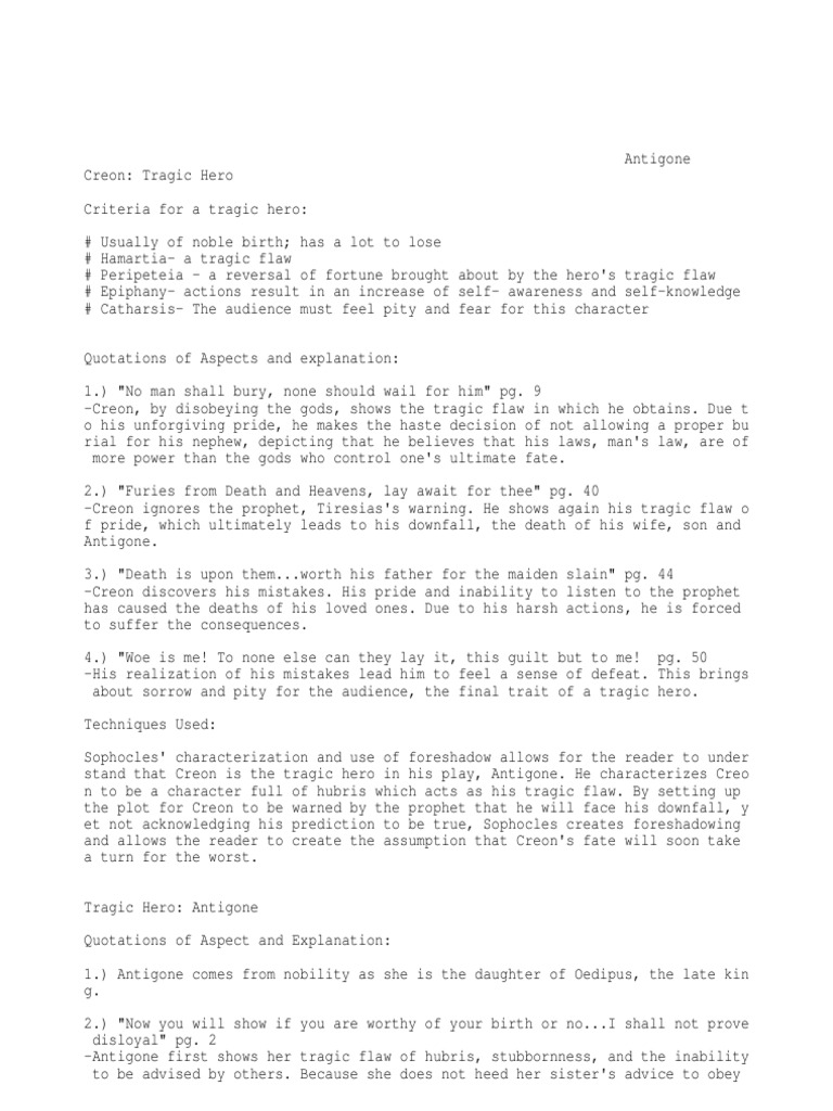 Antigone and Creon: Tragic Hero | PDF | Sophocles